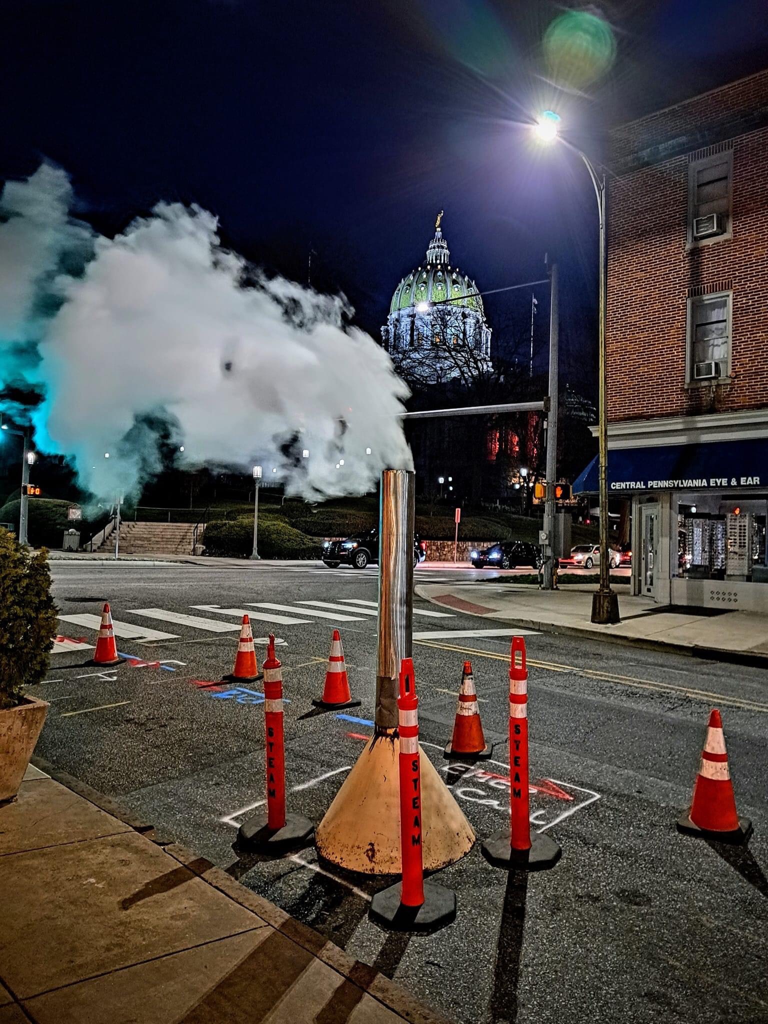 Steam relief chimney installed near 3rd & North after high pressure ...