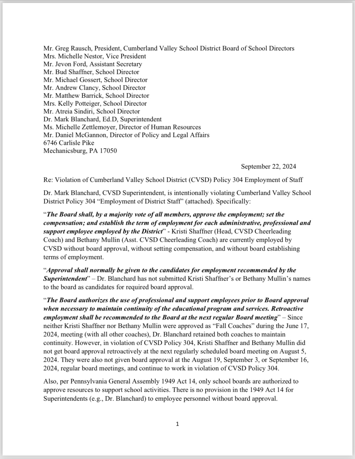 Letter to CV school board seeks to remove cheerleading coaches amid ...