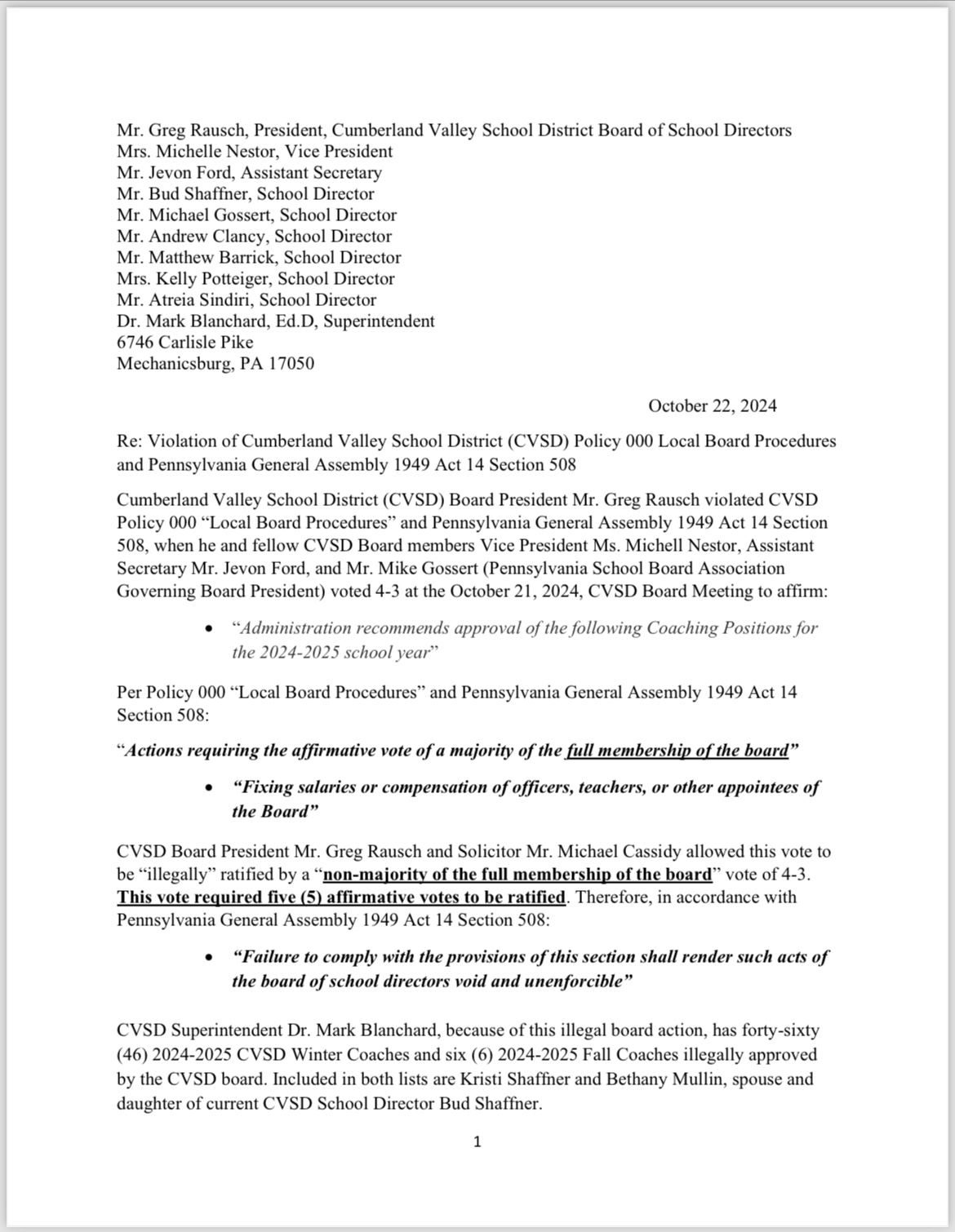 Letter: CV school board illegally ratified contract for cheerleading ...